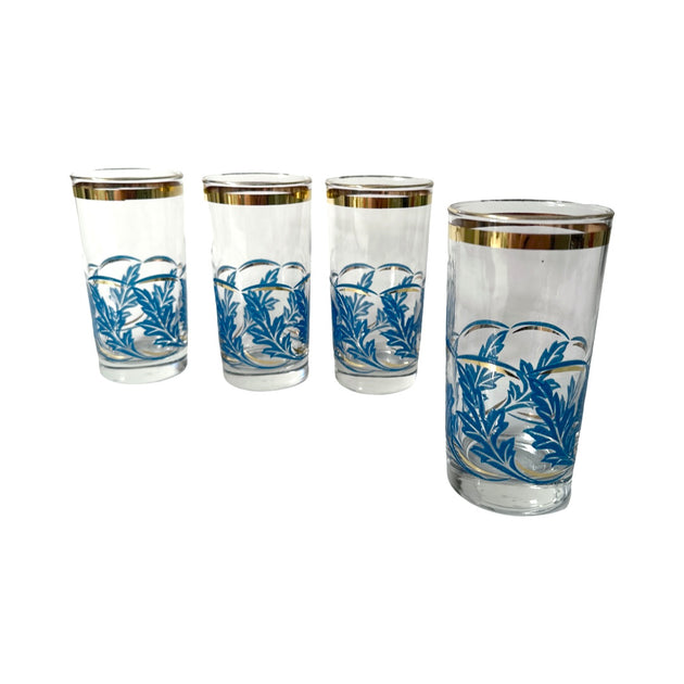Libbey Mid-Century Blue and Gold Falling Leaves Glasses (Set of 4 ...