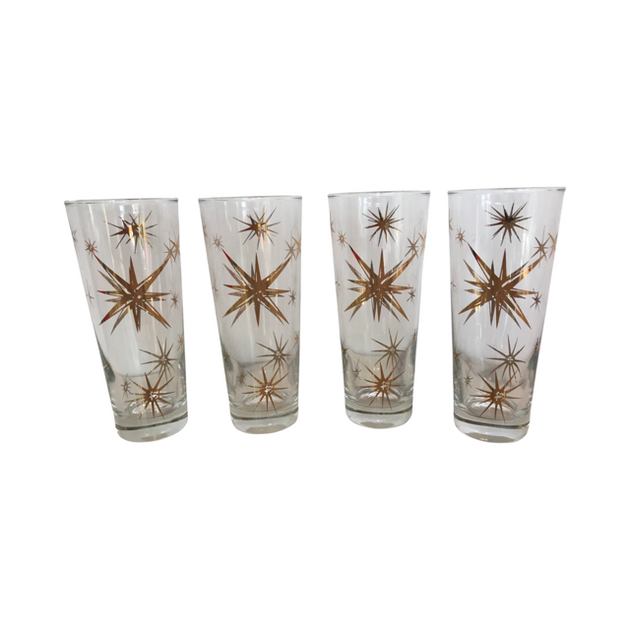 Federal Glass Mid-Century Golden Atomic Starburst Collins Glasses (Set ...