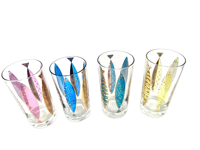 Fred Press Signed Mid-Century Fish Glasses (Set of 4) | Retro Solstice