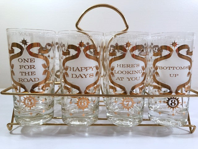 Cera Glass - Mid-Century To Your Health Bar Set With Carrier (Set of 8 ...