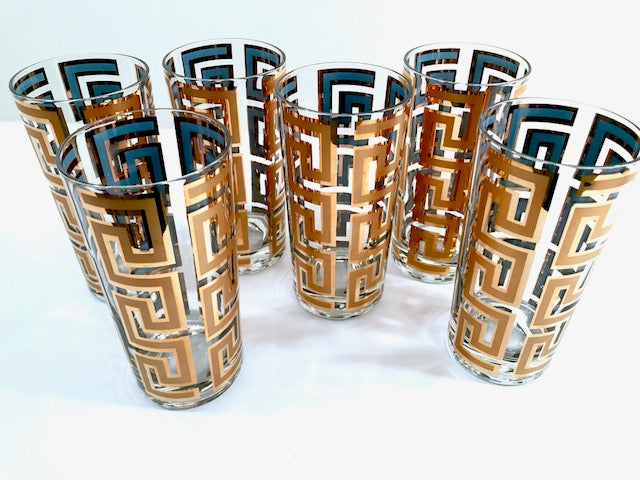 Georges Briard Mid-Century 22-Karat Gold Greek Key Glasses (Set of 6 ...
