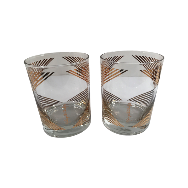 Georges Briard Signed Golden Triangles Double Old Fashion Glasses (Set ...