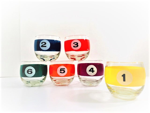 Cera Glass Signed Rack Em Up Billiard Pool Glasses (Set of 6) | Retro ...