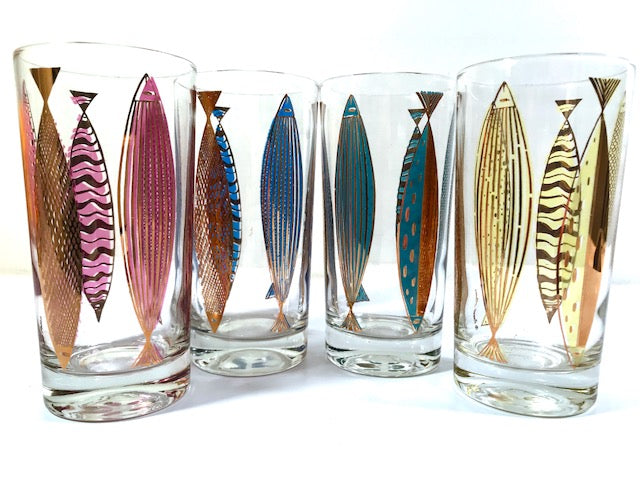 Fred Press Signed Mid-Century Fish Glasses (Set of 4) | Retro Solstice