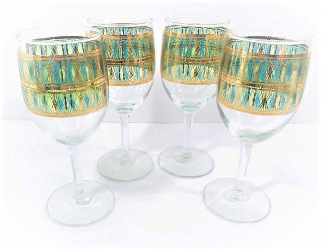 Starlyte Signed Mid-Century 22-Karat Gold and Green Wine Glasses (Set ...