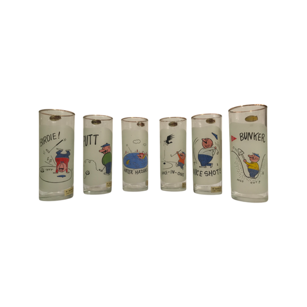 Otsuka Glass Japan Mid-Century Humorous Golfing Glasses (Set of 6 ...